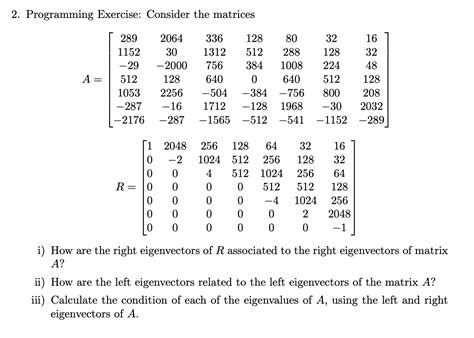 Solved Programming Exercise Consider The Matrices Chegg