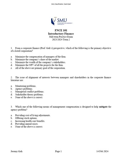 Fnce101 2024 Mid Term Mock Exam 15 Pdf Cost Of Living Bonds Finance