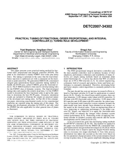 Pdf Practical Tuning Of Fractional Order Proportional And Integral Controller I Tuning Rule