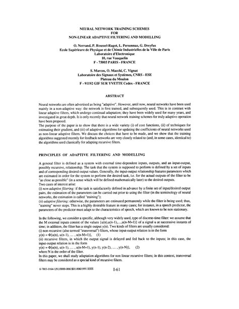 Pdf Neural Network Training Schemes For Non Linear Adaptive Filtering