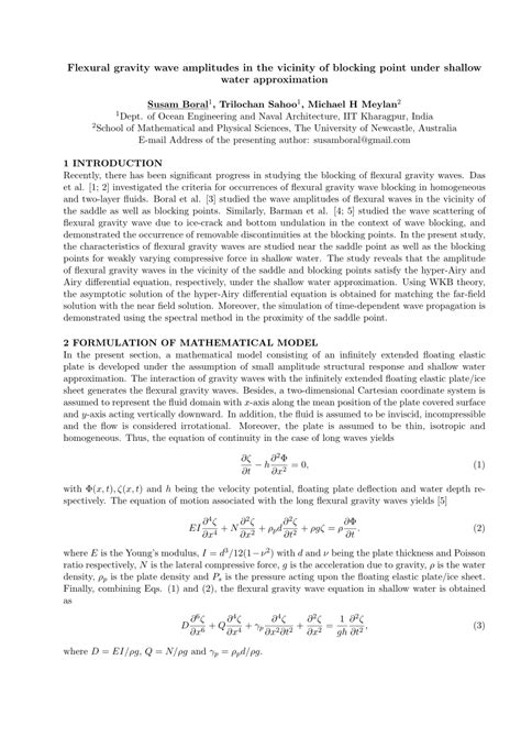 Pdf Flexural Gravity Wave Amplitudes In The Vicinity Of Blocking Point Under Shallow Water