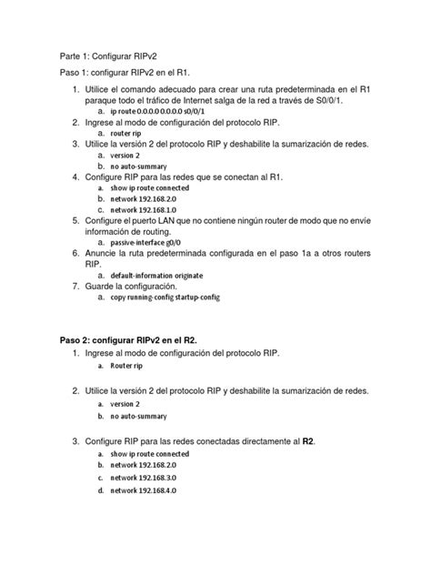7 3 1 8 Packet Tracer Configuring Ripv2 Instructions Comandos Pdf Enrutador Computación