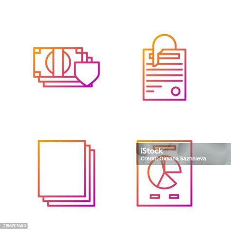 그래프 차트가 있는 선 문서 깨끗한 종이 방패가 있는 돈 및 문서 및 종이 클립 파일을 설정합니다 그라데이션 색상 아이콘 벡터 건강 검진에 대한 스톡 벡터 아트 및 기타