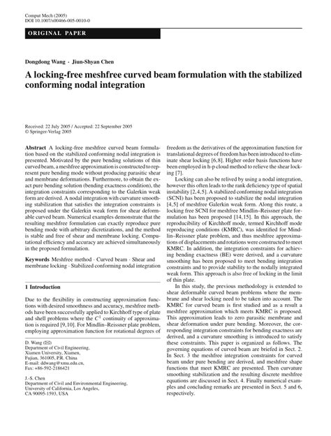 Pdf A Locking Free Meshfree Curved Beam Formulation With The