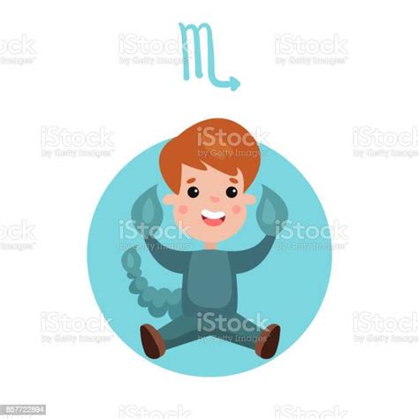 전갈 자리 별자리 별자리 조디악 문자 화려한 만화 벡터 일러스트 레이 션으로 귀여운 소년 귀여운에 대한 스톡 벡터 아트 및 기타