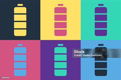 팝 아트 배터리 충전 수준 표시기 아이콘 색상 배경에 격리 벡터 일러스트레이션 원기둥에 대한 스톡 벡터 아트 및 기타 이미지 원기둥 가득 찬 거울 Istock