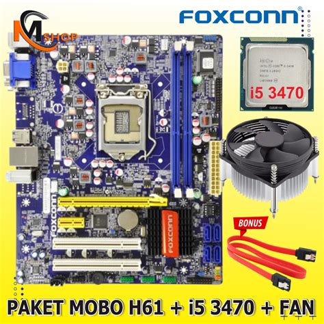 Jual Paket Mainboard Mobo Motherboard H61 Lga 1155 Ddr3 Processor Core I5 3470 I5 Gen 3 Fan