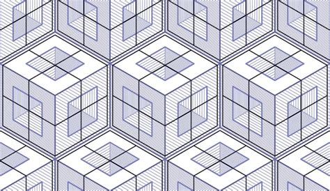 기하학적 큐브 추상 완벽 한 패턴 3d 벡터 배경 기술 스타일 엔지니어링 라인 드로잉 끝없는 그림입니다 단색 흑백