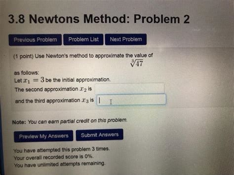 Solved 38 Newtons Method Problem 1 Previous Problem