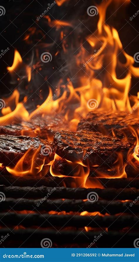 Sizzling Flames Fiery Grill Ready For Some Mouthwatering Barbecue Action Stock Illustration