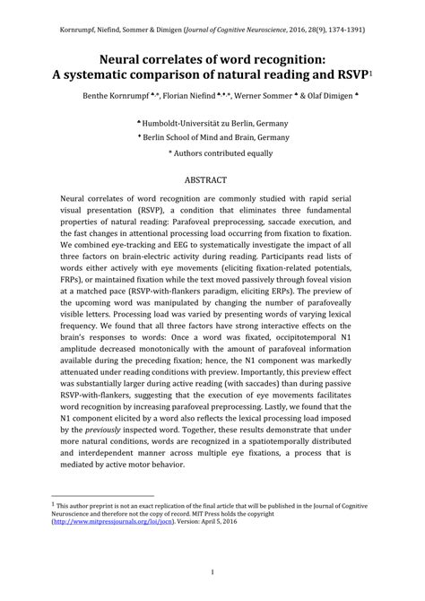 Pdf Neural Correlates Of Word Recognition A Systematic Comparison Of Natural Reading And