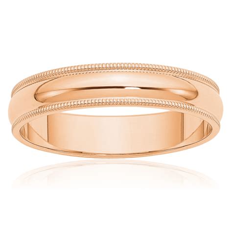 10k Solid Rose Pink Gold 5mm Milgrain Half Round Plain Classic Wedding