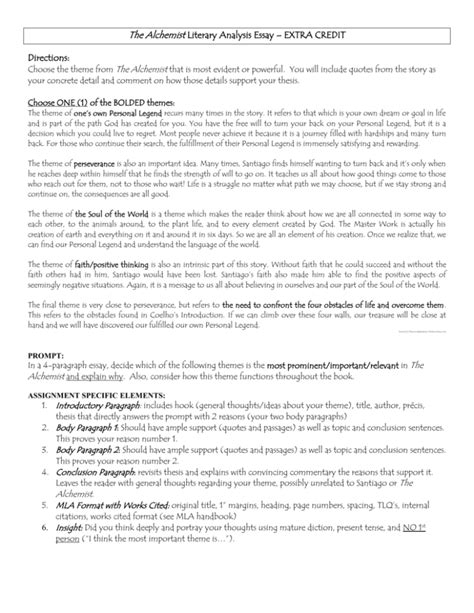 The Alchemist Essay Theme Analysis Assignment
