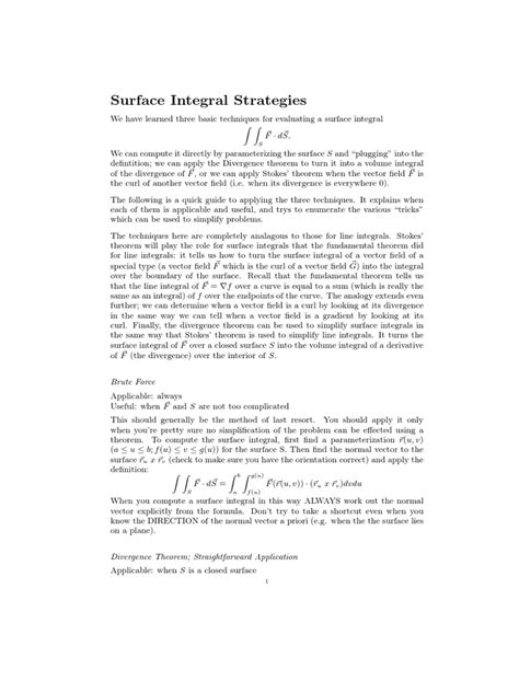 Three Strategies For Evaluating Surface Integrals Parameterization Divergence Theorem And