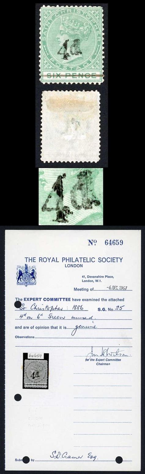 St Kitts Nevis Sg25 4d On 6d Looks Opt Doubled But Rps Cert Doesnt