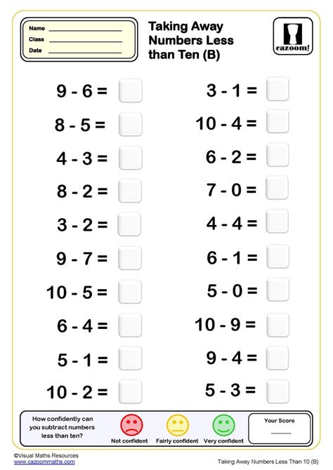 Taking Away Numbers With The Same Last Digit Worksheet 10 Questions