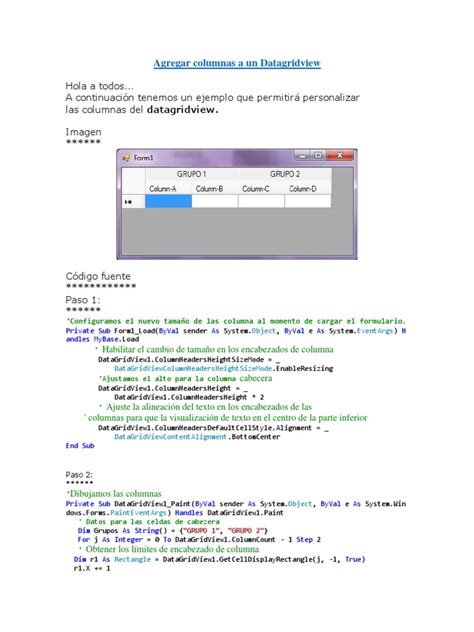 Agregar Columnas A Un Datagridview Pdf Familias De Sistemas