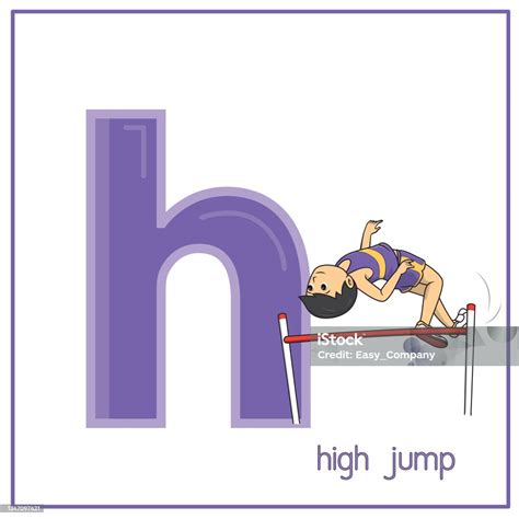 어린이 학습 연습 Abc에 대한 알파벳 문자 H 로우 케이스와 높은 점프의 벡터 일러스트 개념에 대한 스톡 벡터 아트 및 기타