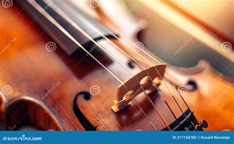 Close Up Of A Violin Detailed Close Up Of A Violin Focusing On The Strings And Bridge