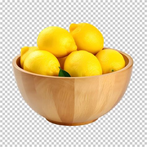 Деревянная миска с лимонными фруктами выделенная на прозрачном фоне Премиум Psd Файл
