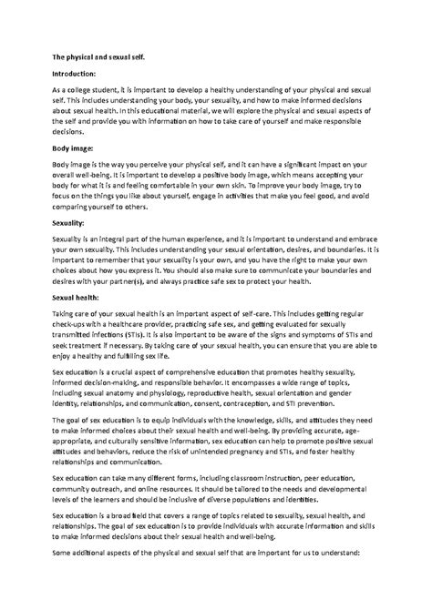 The Physical And Sexual Self Introduction As A College Student It