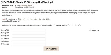 Bjp5 Self Check 1330 Mergesorttracing1 Languagetype Java Merge Sort