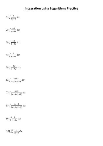 Integration Using Logarithms Teaching Resources