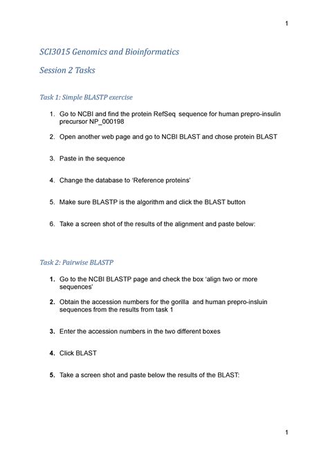 Bioinformatics Session 2 Tasks Sci3015 Genomics And Bioinformatics Session 2 Tasks Task 1