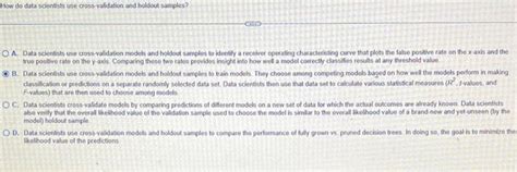 Solved How Do Data Scientists Use Cross Validation And
