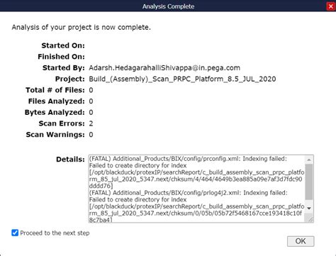 Blackduck Protex Scans Are Failing With The Error Indexing Failed