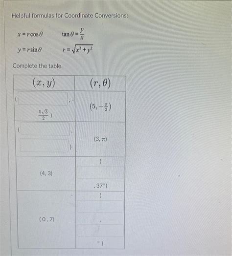 Solved Helpful Formulas For Coordinate Conversions