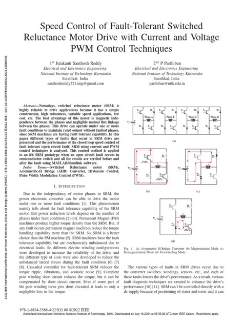 Speed Control Of Fault Tolerant Switched Reluctance Motor Drive With Current And Voltage Pwm