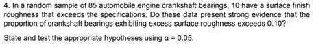 solved 4 in a random sample of 85 automobile engine
