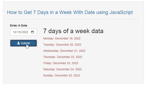 How To Get 7 Days In A Week With Date Using Javascript Sourcecodester