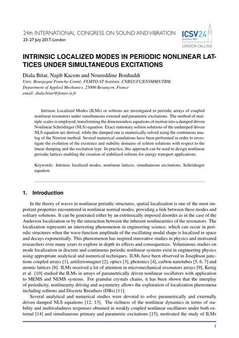 Pdf Intrinsic Localized Modes In Periodic Nonlinear Lattices Under