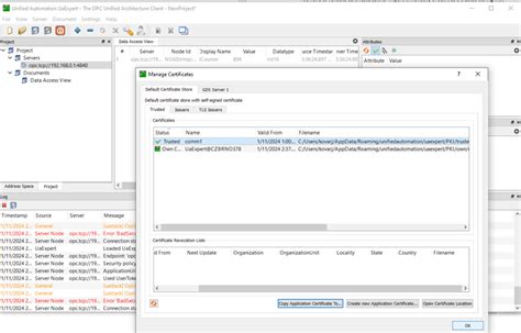Uaexpert Mappview How To Make A Secure Opcua Connection To Opcua