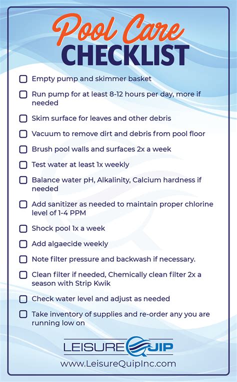 Saltwater Pool Maintenance Checklist