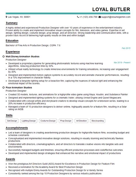 Production Designer Resume Template Resumegemini Online Resume Builder