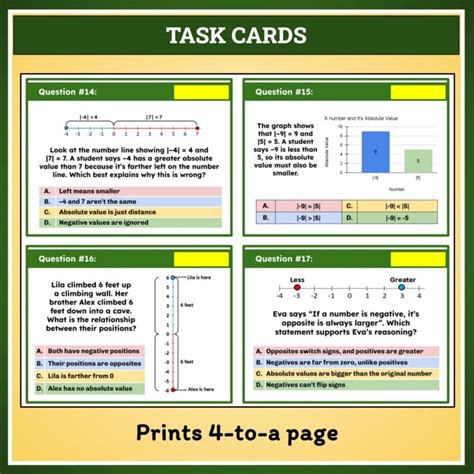 Task Card Teks Math 6 2b Opposite Numbers And Absolute Value By Markimatics