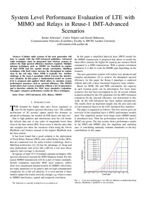 Pdf System Level Performance Evaluation Of Lte With Mimo And Relays In Reuse 1 Imt Advanced