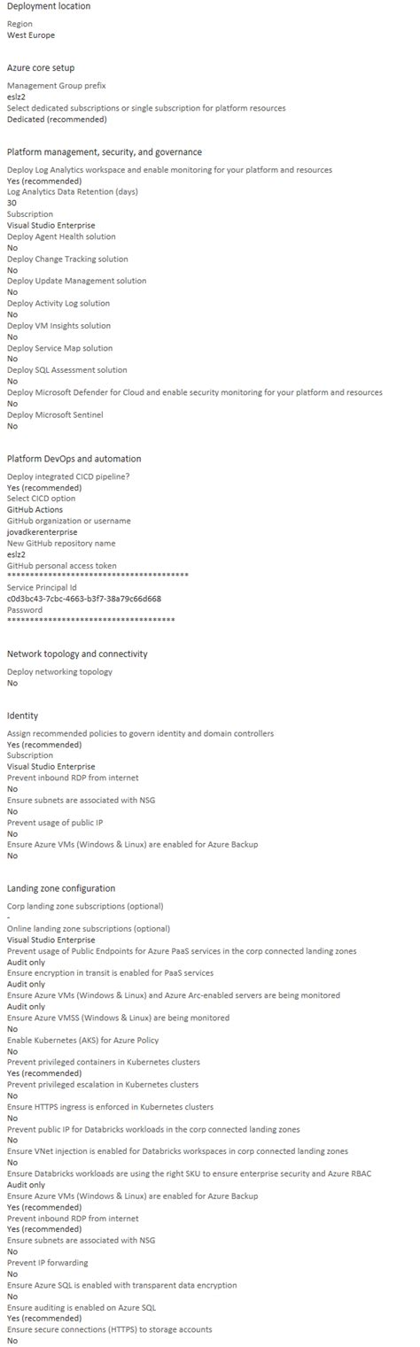 azure landing zone accelerator does not create github cicd actions