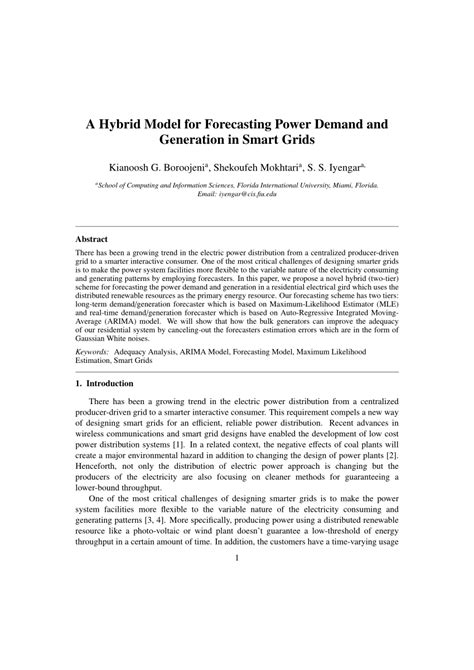 Pdf A Hybrid Model For Forecasting Power Demand And Generation In Smart Grids