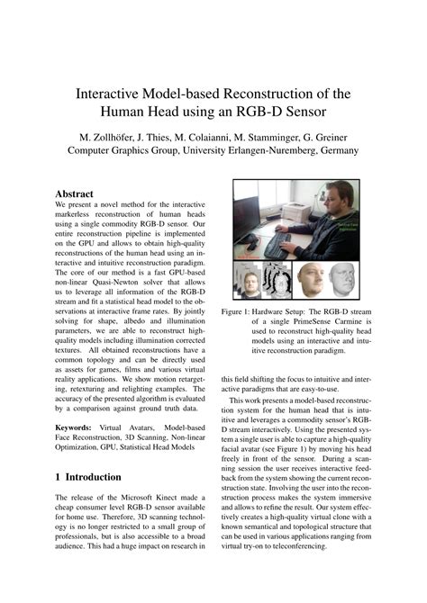 Interactive Model Based Reconstruction Of The Human Head Using An Rgb D Sensor Docslib