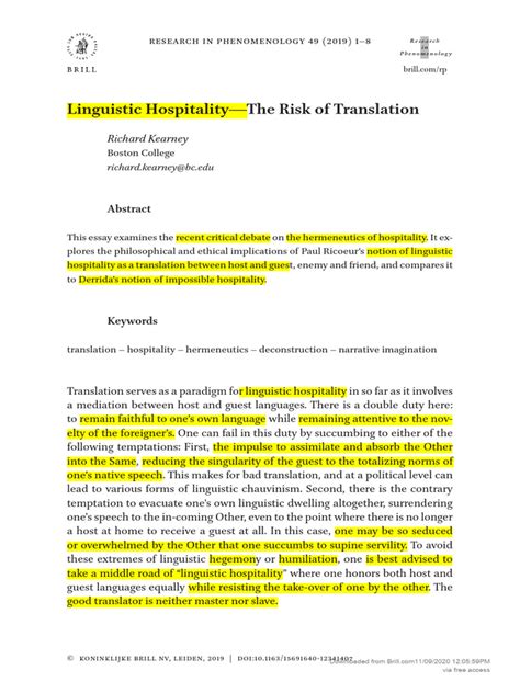 Linguistic Hospitality The Risk Of Translation Pdf Translations Jacques Derrida