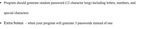 Solved Program Should Generate Random Password Character Chegg