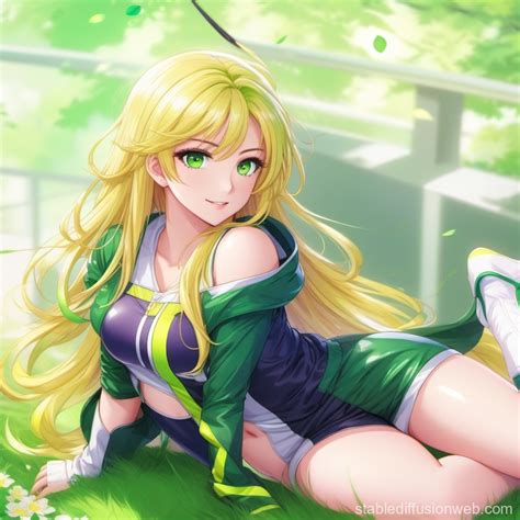 Blonde Anime Style Athlete With Green Eyes And Curves Stable