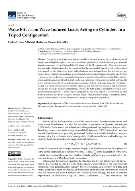 Pdf Wake Effects On Wave Induced Loads Acting On Cylinders In A Tripod Configuration