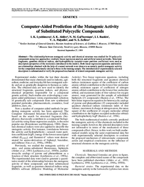 Pdf Computer Aided Prediction Of The Mutagenic Activity Of Substituted Polycyclic Compounds