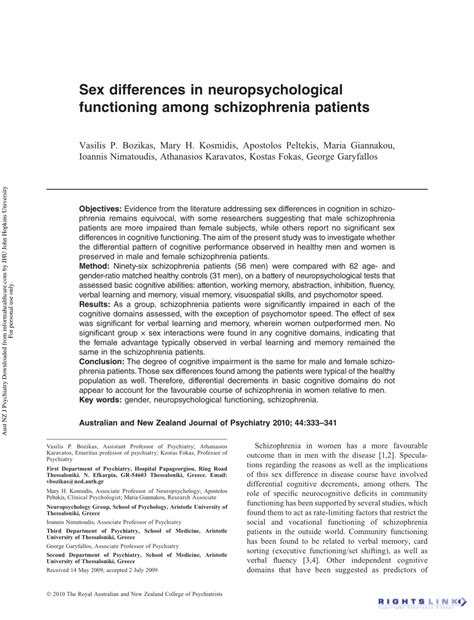 Pdf Sex Differences In Neuropsychological Functioning Among