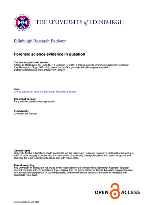 Pdf Forensic Science Evidence In Question